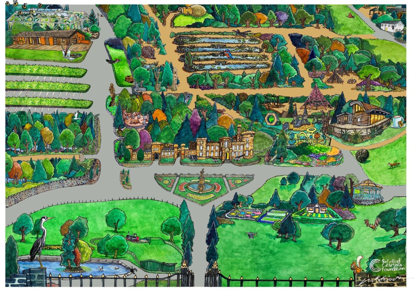 Sefydliad Cyfarthfa Foundation | Illustrated Map of Cyfarthfa Park and ...
